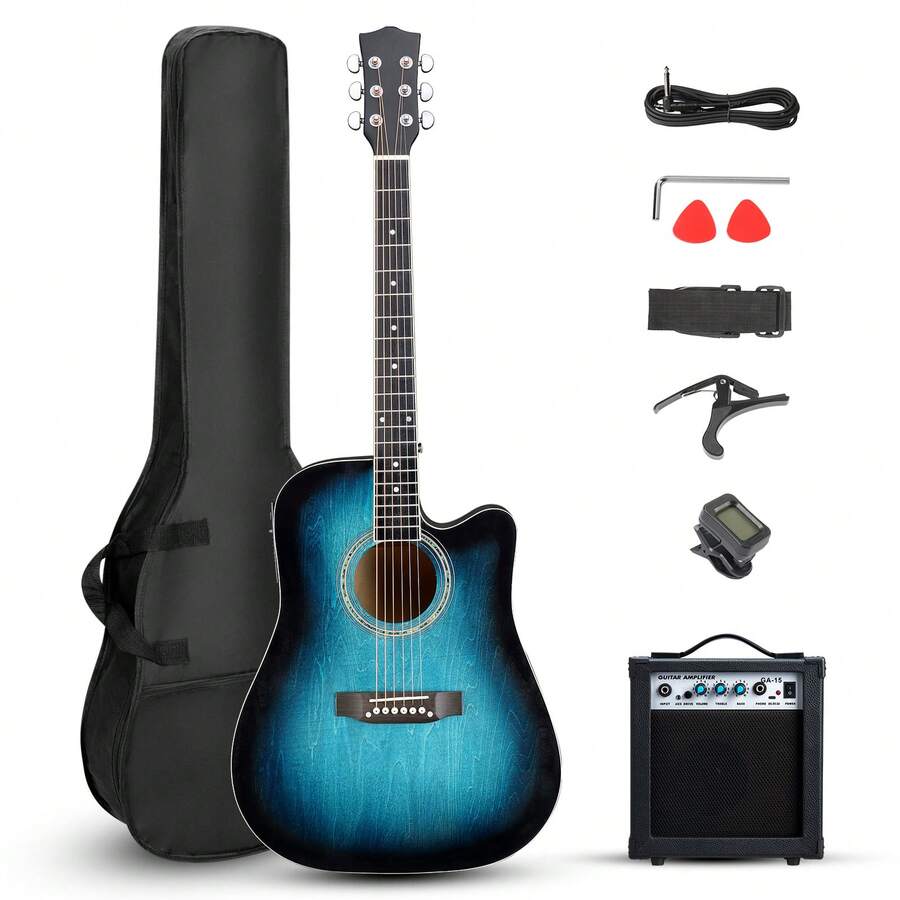 KMA101 41" Cutaway Acoustic Electric Guitar Kit - Blue Rubbed Finish ...