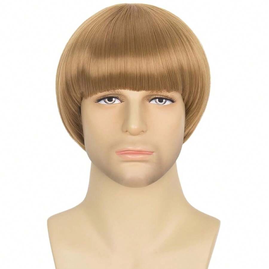 Short Straight Ginger Bowl Cut Wig With Bangs Men 60s Style Cosplay Wig ...