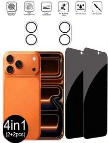 4-In-1 Tempered Glass Privacy Screen Protector (2 Pcs) + Lens Protector ...