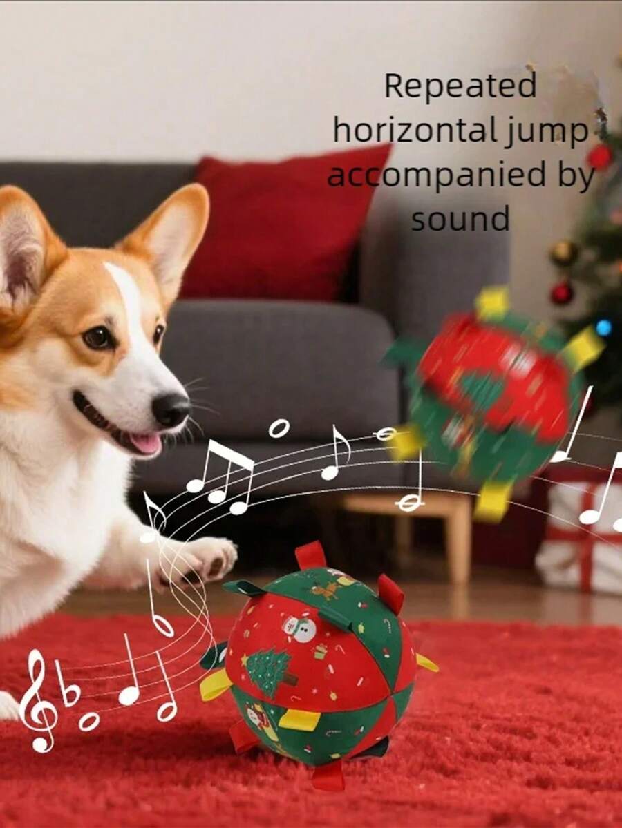 Christmas Cartoon Pattern Dog Toy Ball With Rope Anti-Bite Squeaker ...