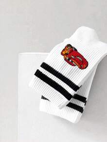 Disney 1 Pair Cars Jacquard Pattern Men's Mid-Calf Socks, Black & White ...