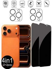 4-In-1 Tempered Glass Privacy Screen Protector (2 Pcs) + Lens Protector ...