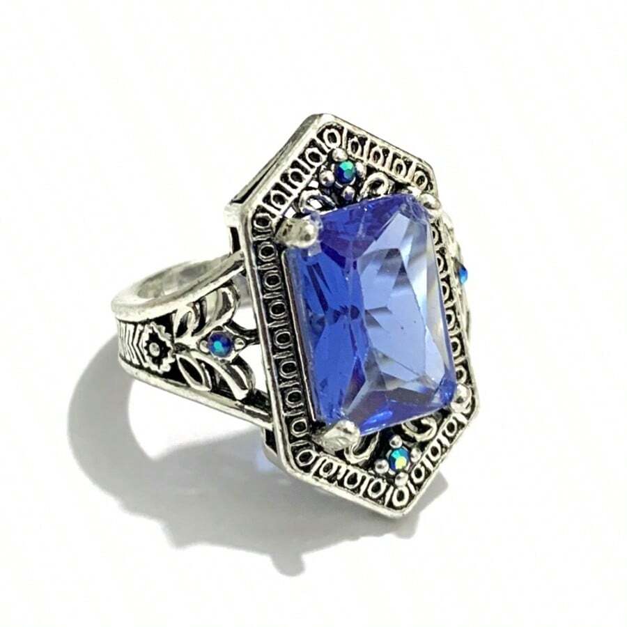 1 Stück eleganter ewiger blauer synthetischer Kubikzirkonia-Ring ...