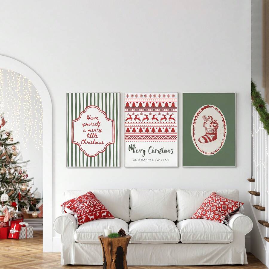 3pcs Vintage Christmas Wall Art Picture Xmas Aesthetic Canvas Print ...
