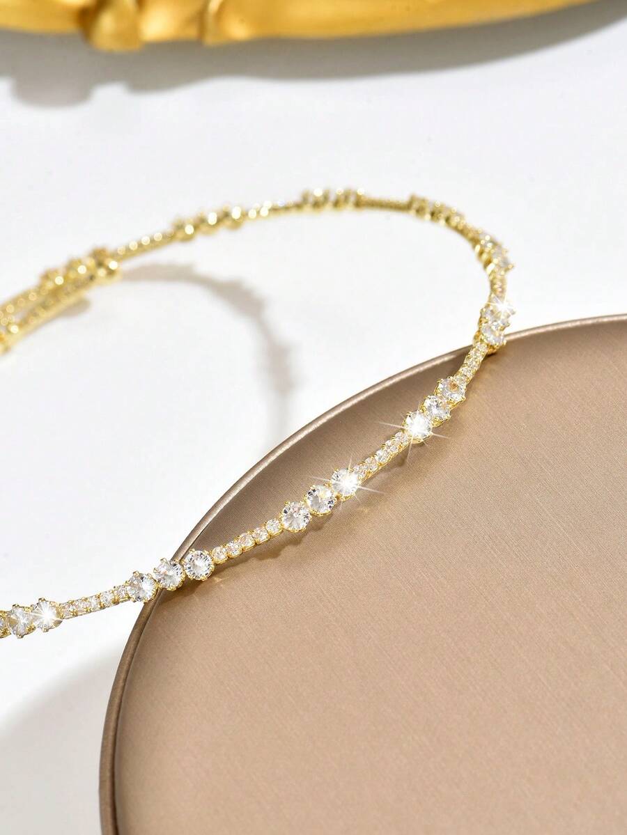 1 gargantilha elástica de zircônia elegante e glamourosa, acessório feminino para o outono ...