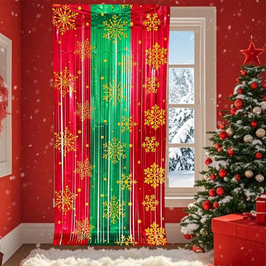 Christmas Foil Tassel Curtain Plastic Snowflake Pattern Holiday Tinsel ...