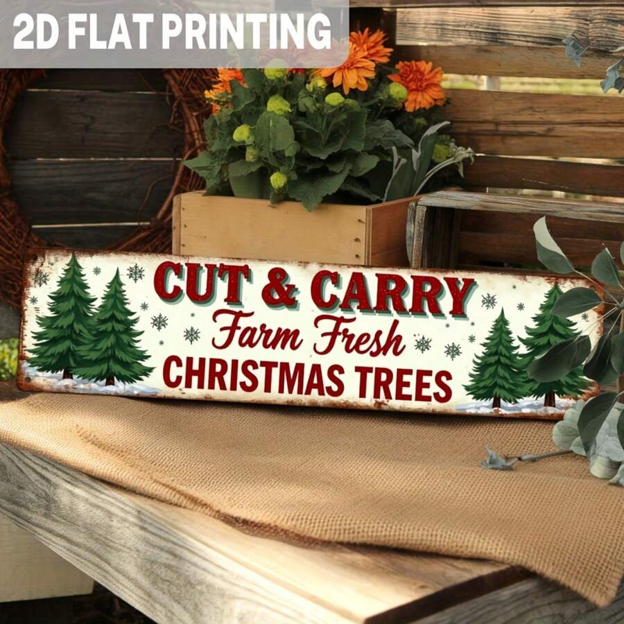 2D Flat, 1pc Rustic Farmhouse Metal Christmas Tree Wall Sign - Vintage ...