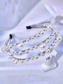 1pc Elegant 3-Layer Pearl Headband, French Bridal Hair Accessory, Faux ...