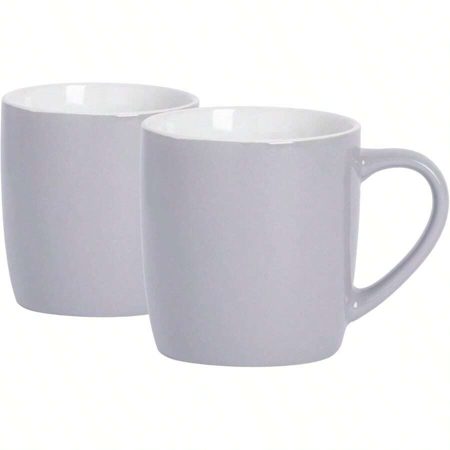 Coloured Coffee Mugs Grey 350ml Pack Of 2 Gloss Ceramic Stoneware Latte ...
