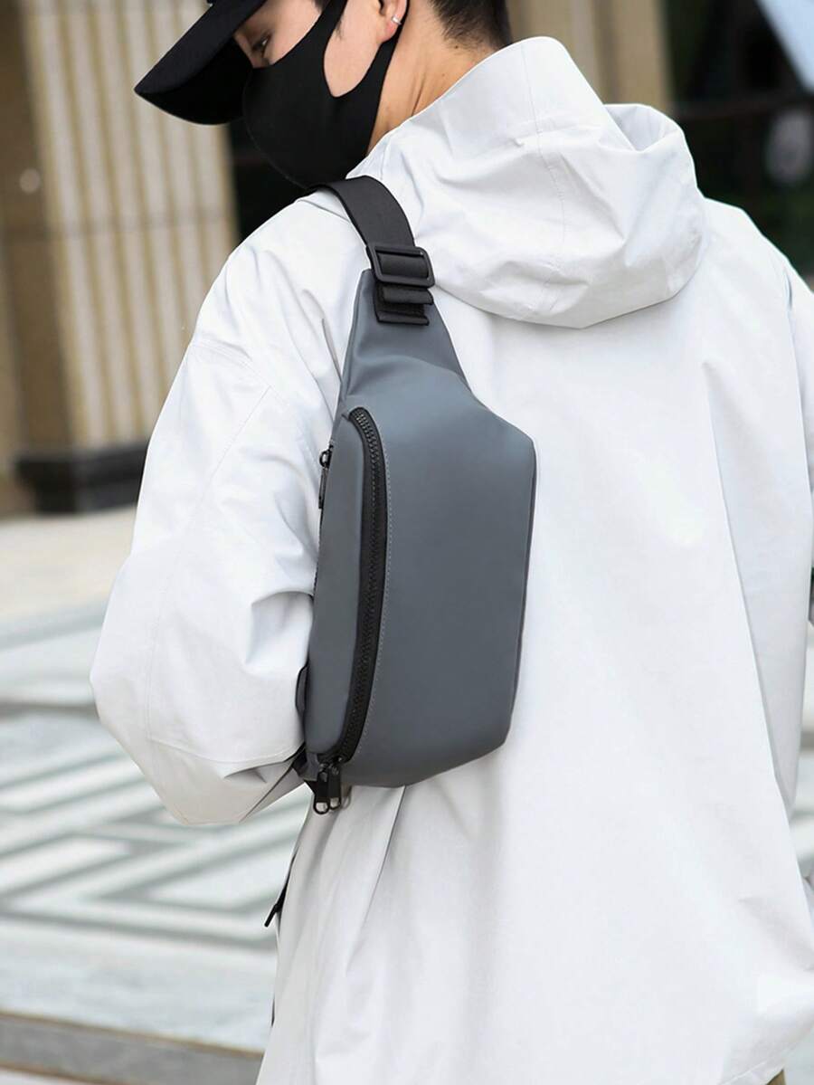 1pc Solid Color Zipper Closure Diagonal Chest Bag/Waist Bag, Nylon ...