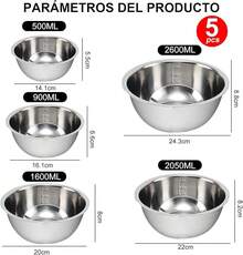 Juego de Tazones para Mezclar de 5 Piezas, Bowls de Acero Inoxidable ...