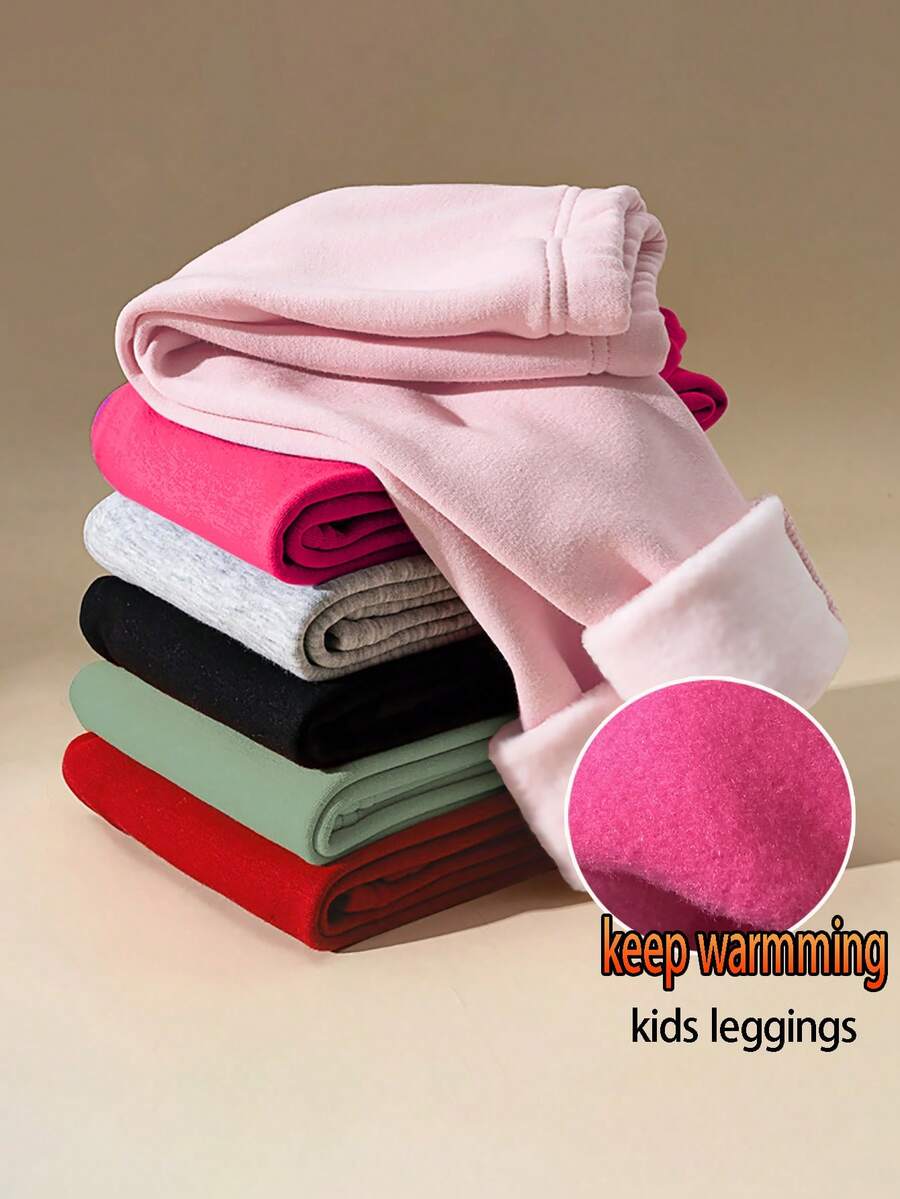 1pc Kids' Warm Brushed Tights, Candy Color Sweet & Cute Girls' Thermal ...