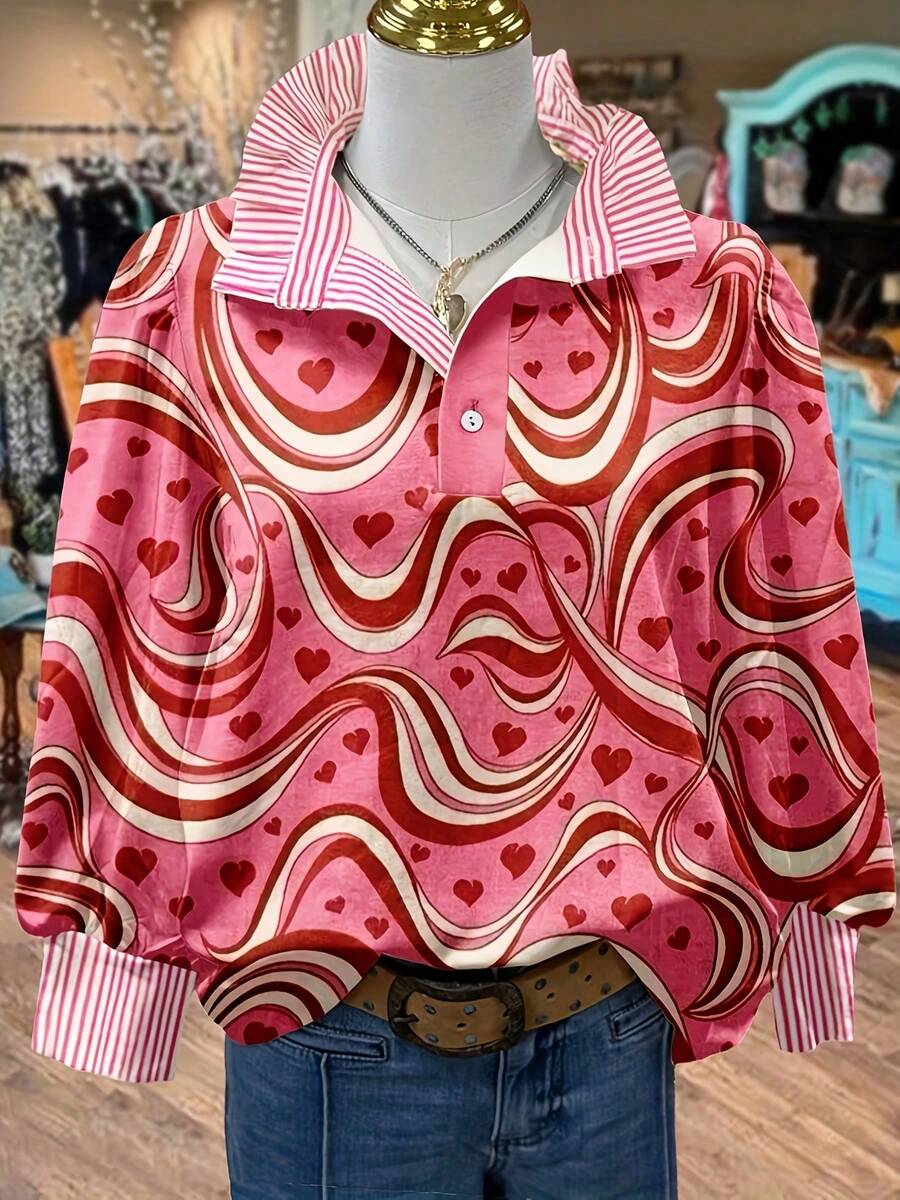 Artistic Heart Print Striped Top | SHEIN USA
