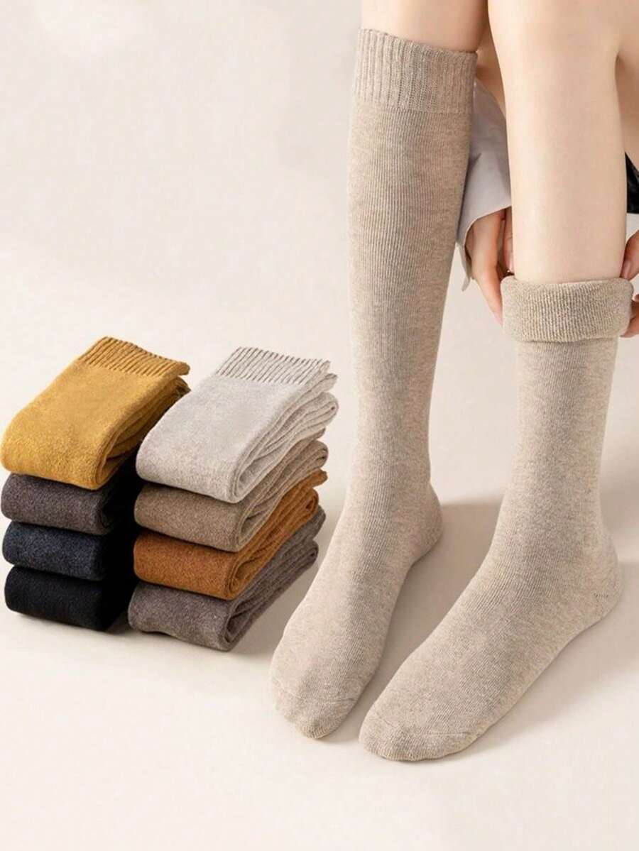 1 Pair Of Winter Long Socks, Women'S Thick Warm Calf Socks, Solid Color ...