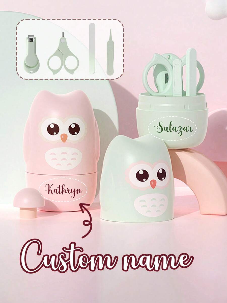1set/4PCS Personalized Owl Nail Clipper Set - Customizable Name,Pink ...