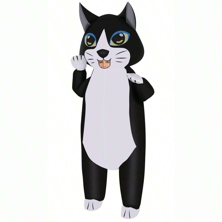 Inflatable Cat Costume For Adults - Realistic Black & White Kitten ...