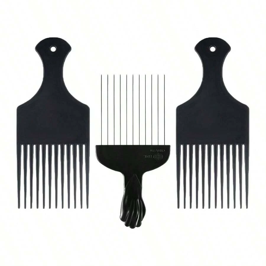 Plastic Metal Hair Pick Comb Set Curly Afro Hair U2013 3 Pack ...