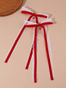 2 peças/4 peças Conjunto de Presilhas de Cabelo com Laço Vermelho e ...