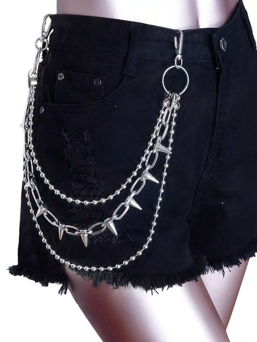 1pc Retro Multi-Layer Rivet Pendant Chain, Punk Rock Style Jeans Chain ...