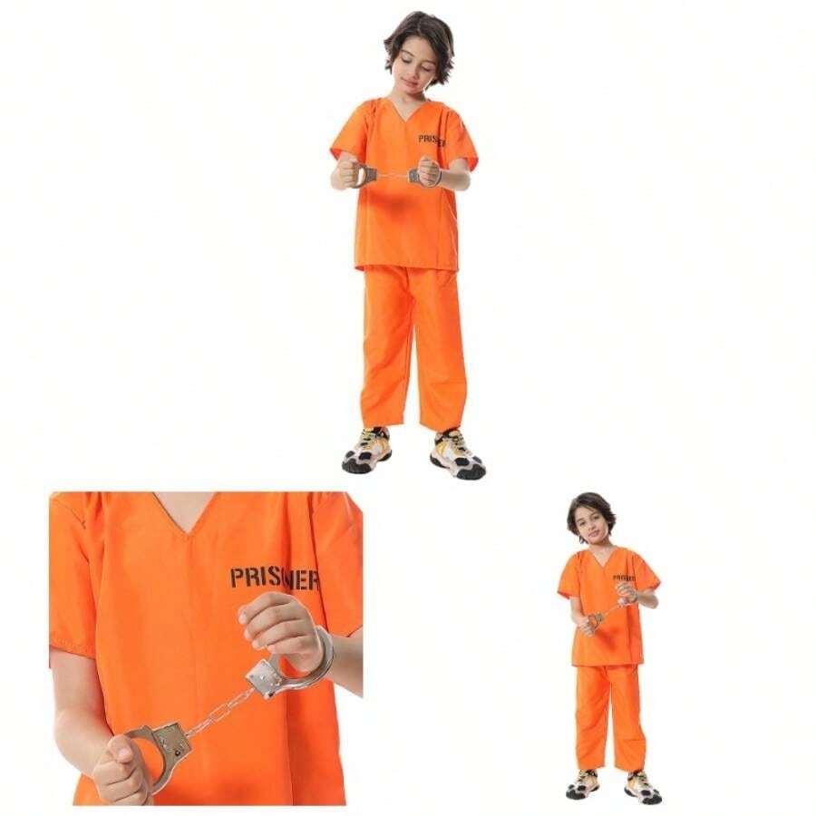 Prisoner Costume Adult Prison Jumpsuit Orange Uniform Jail Pants Inmate ...