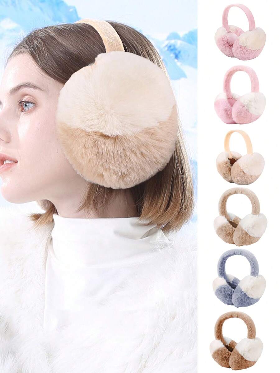 1PC Two-Color Fleece Thickened Ear Cups For Warmth, Women's Two-Color ...