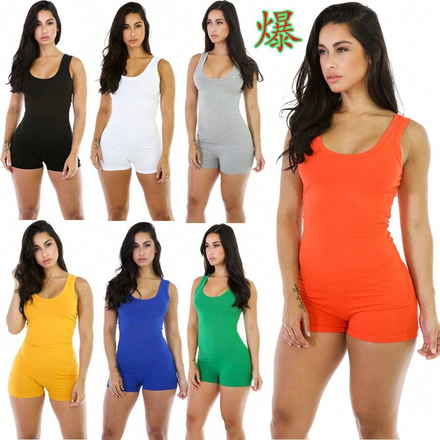 European And American Solid Color Sexy Backless Sportswear One-Piece ...