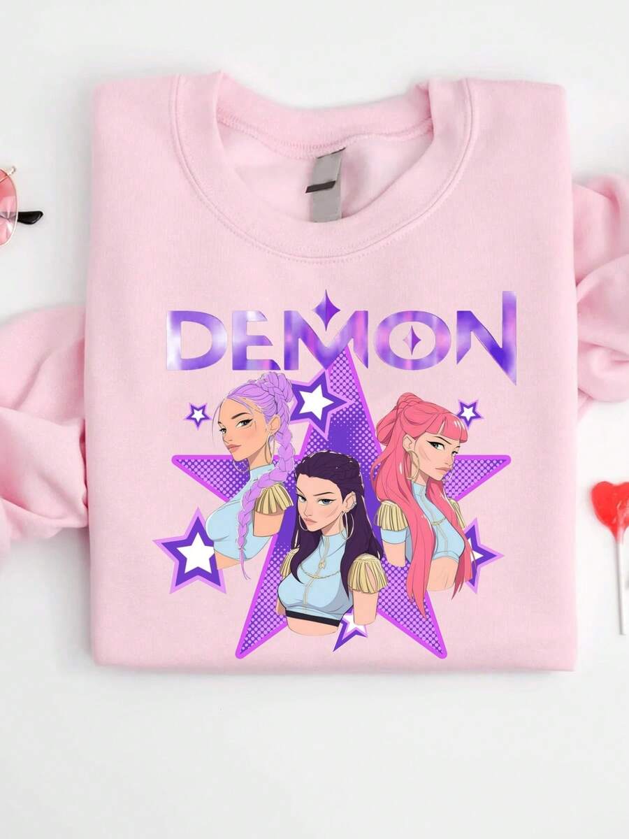 2025 Halloween Girls' K-POP Demon Girls Group Logo Sweater - Cute ...