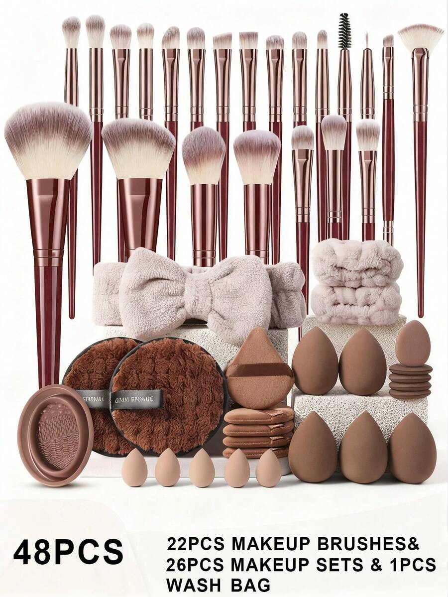 6/22/26/48PCS All-In-One Makeup Tool Set: 22pcs Synthetic Bristle ...