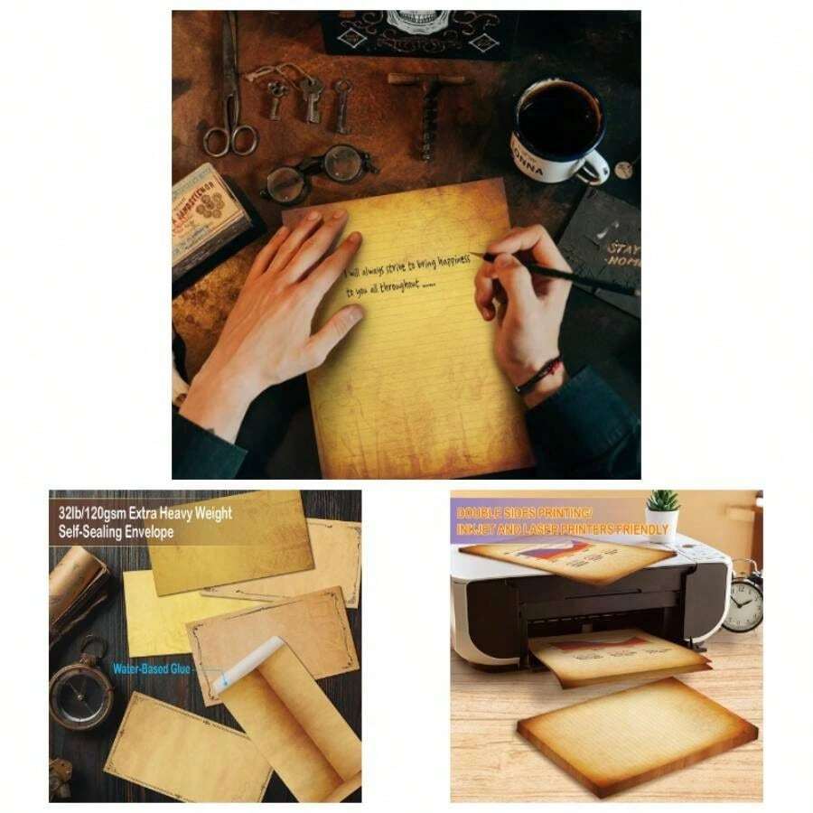Realistic Parchment Stationery Paper Envelope Set, 48 PC Writing ...