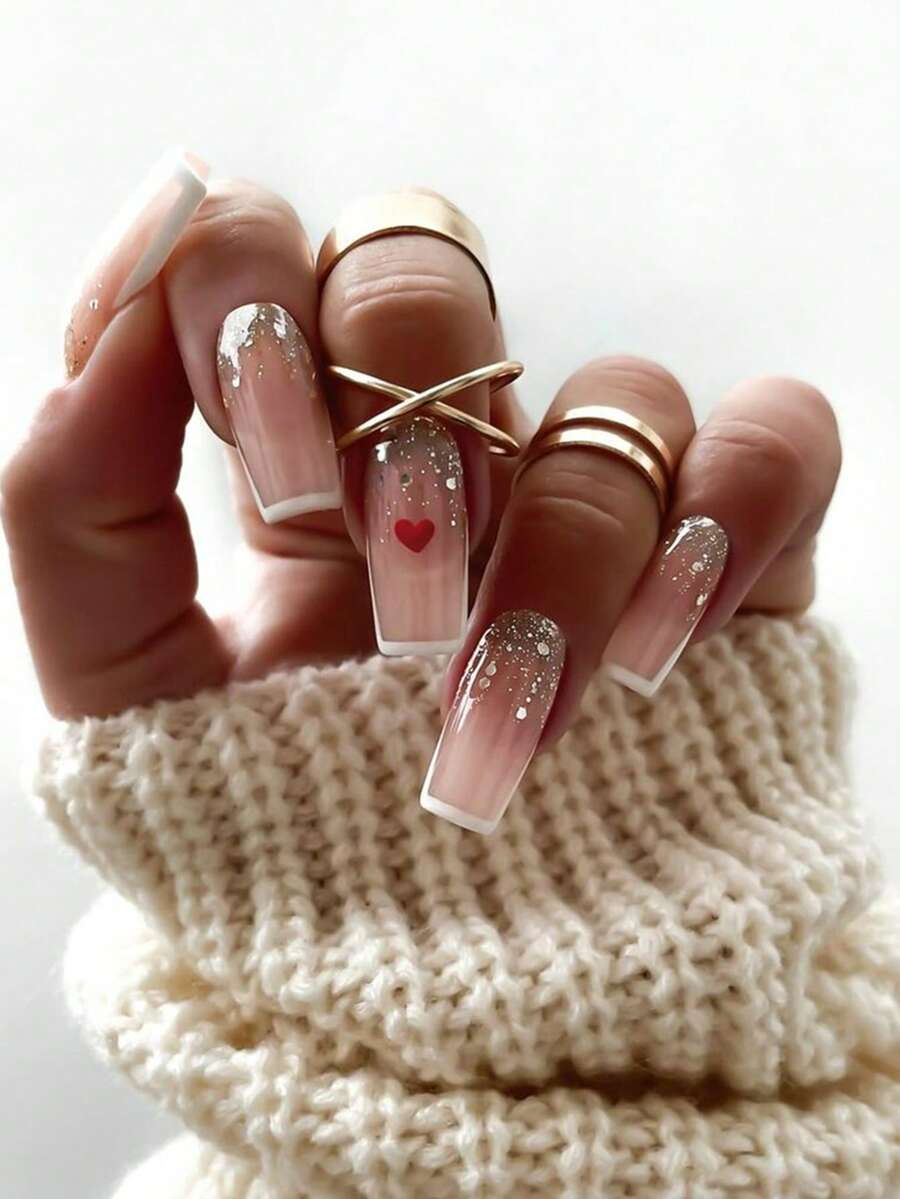 24pcs Christmas Press On Nails French Tip Press On Nails Medium Square ...