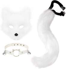 Faux Fur Fox Mask Wolf Cat Fluffy Tail And Leather Necklace Set ...