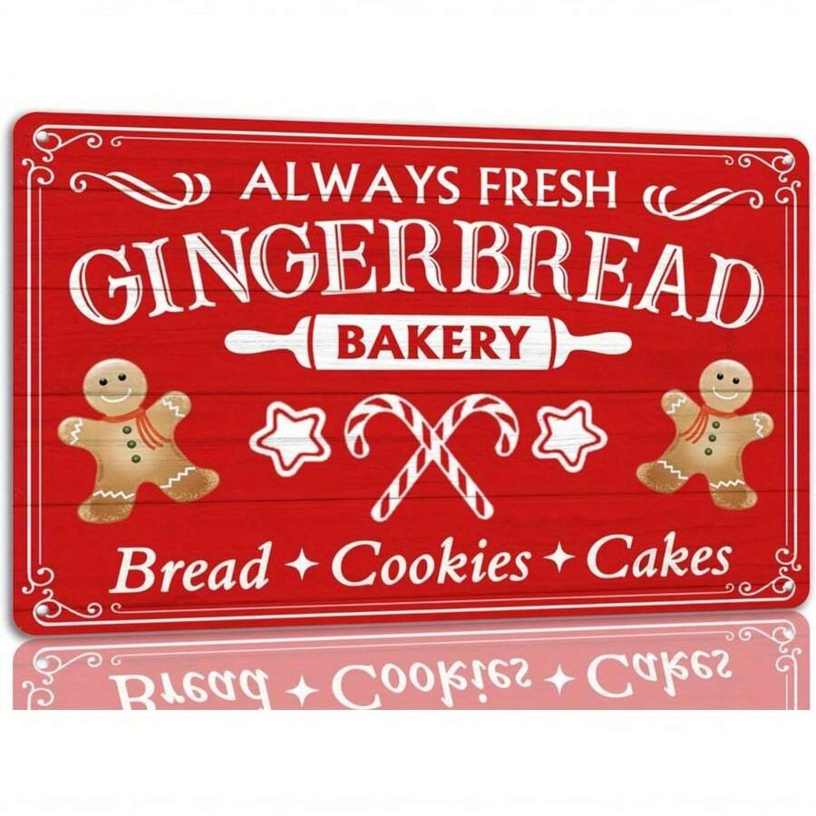 Vintage Gingerbread Baking Metal Sign - Rustic Decoration With Santa ...