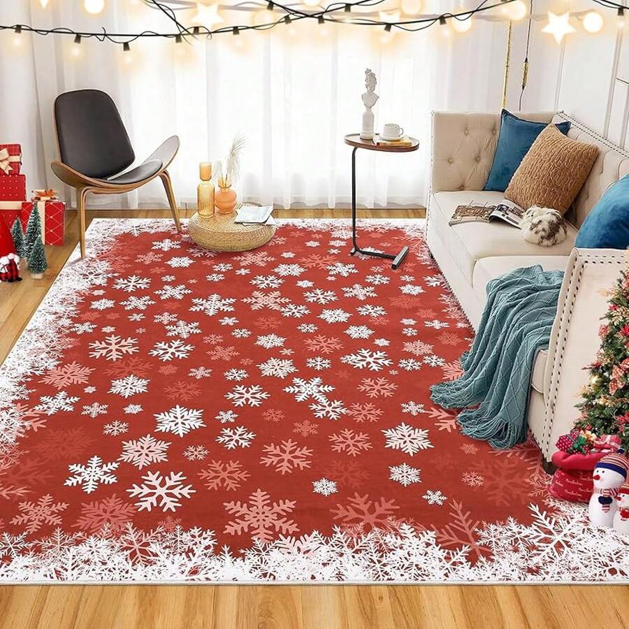 Christmas Rug 3x5 Machine Washable Area Rug Xmas Snowflake Decor ...