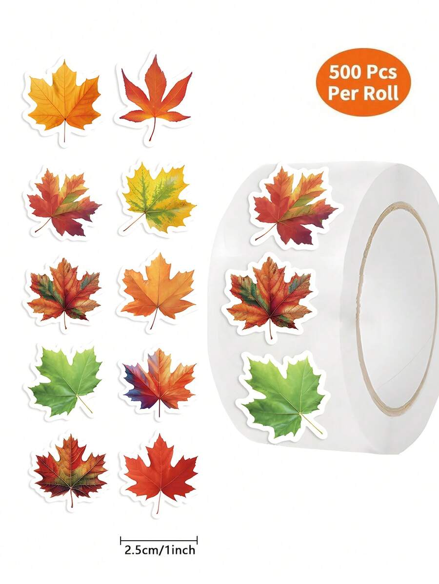 500pcs/Roll Elegant Maple Leaf Stickers - Self-Adhesive PVC Decals With ...