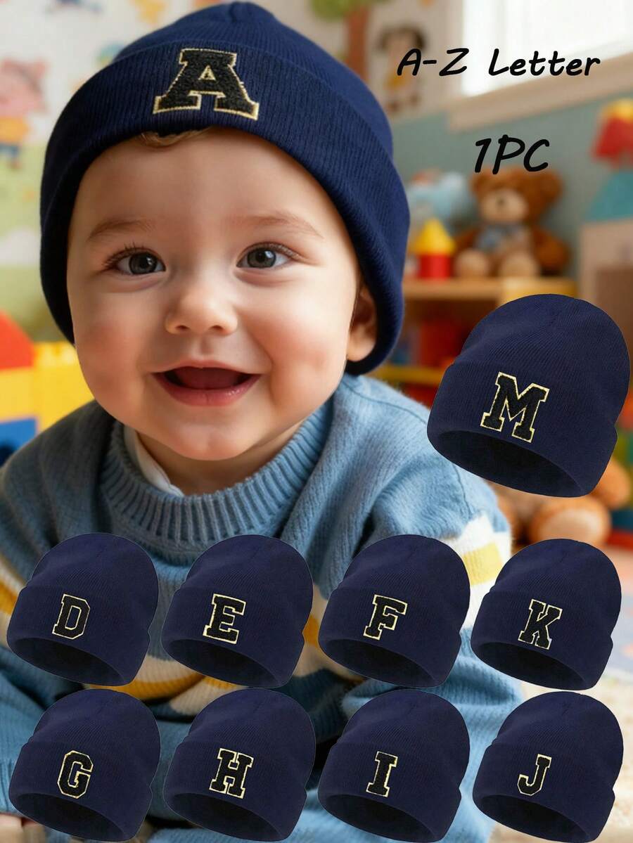1pc Personalized Infant Knit Hat, 26 Letter Knitted Hat For Toddlers & Children, Handmade Infant ...