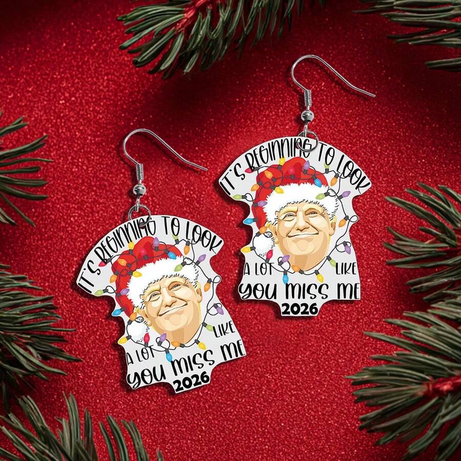 1 Pair Christmas Style Earrings, Cute Cartoon 2D Santa Hat Design ...