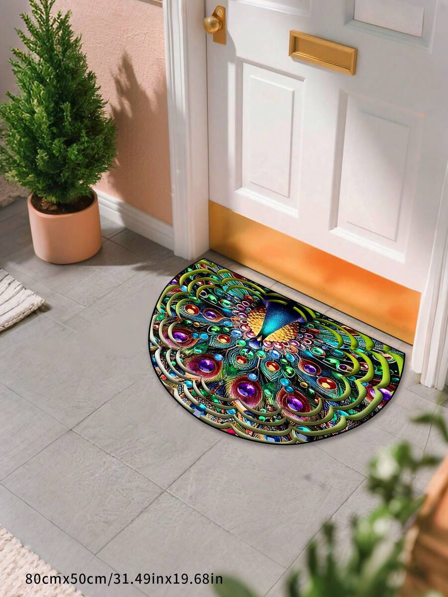 1 pieza Felpudo con diseño de pluma de pavo real en 3D, al pisarlo da ...