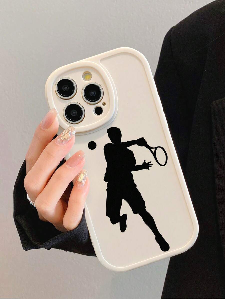 Einfacher Stil weißes Handyhülle mit Schwarz-Weiß Tennisspieler ...