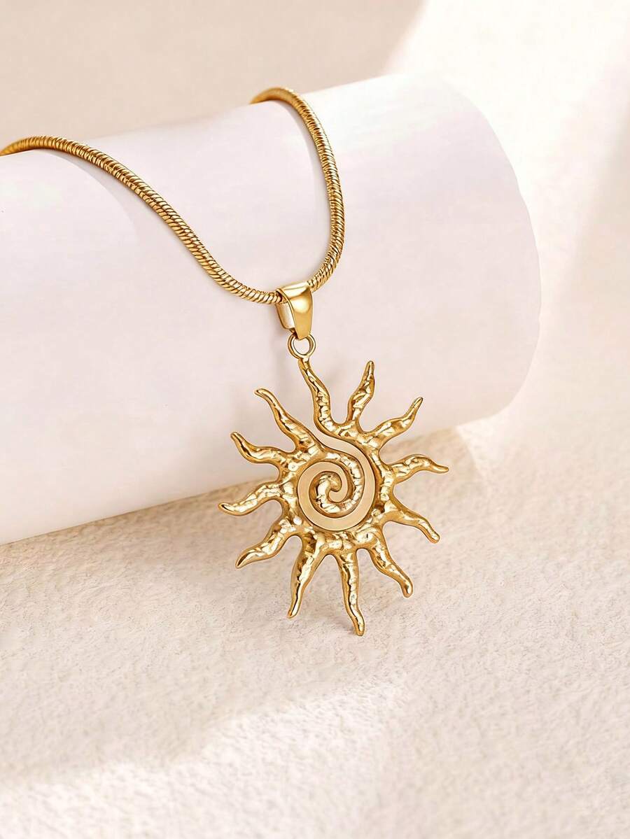 1pc 18K Gold Plated Stainless Steel Swirl Sun Totem Pendant Necklace ...