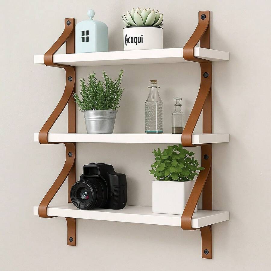 Kit Of 4 Simple White Shelves With Leather Handles 30cm X 10cm | Moda ...