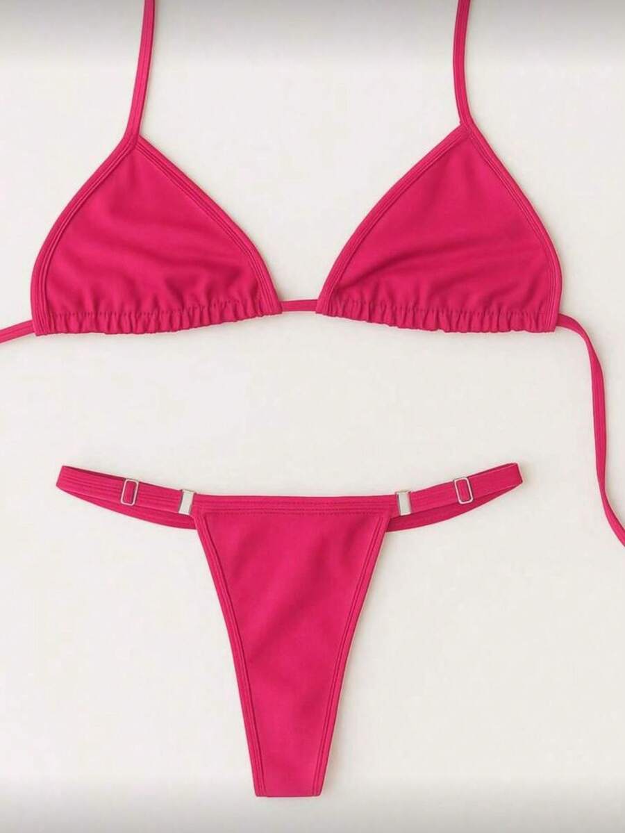 Women's Summer Bikini With Ribbon Thong And Triangle Top | SHEIN Nederland