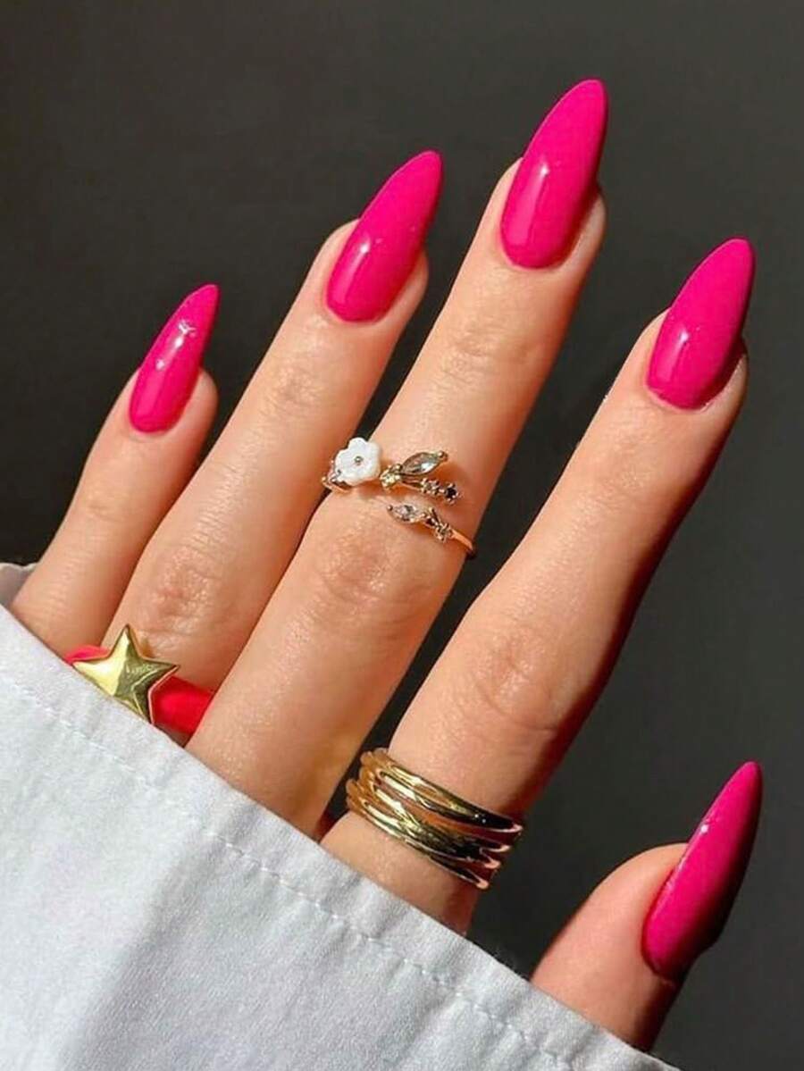 24 Almond-Shaped Nail Impressions - Lovely Pink Color Medium Length ...