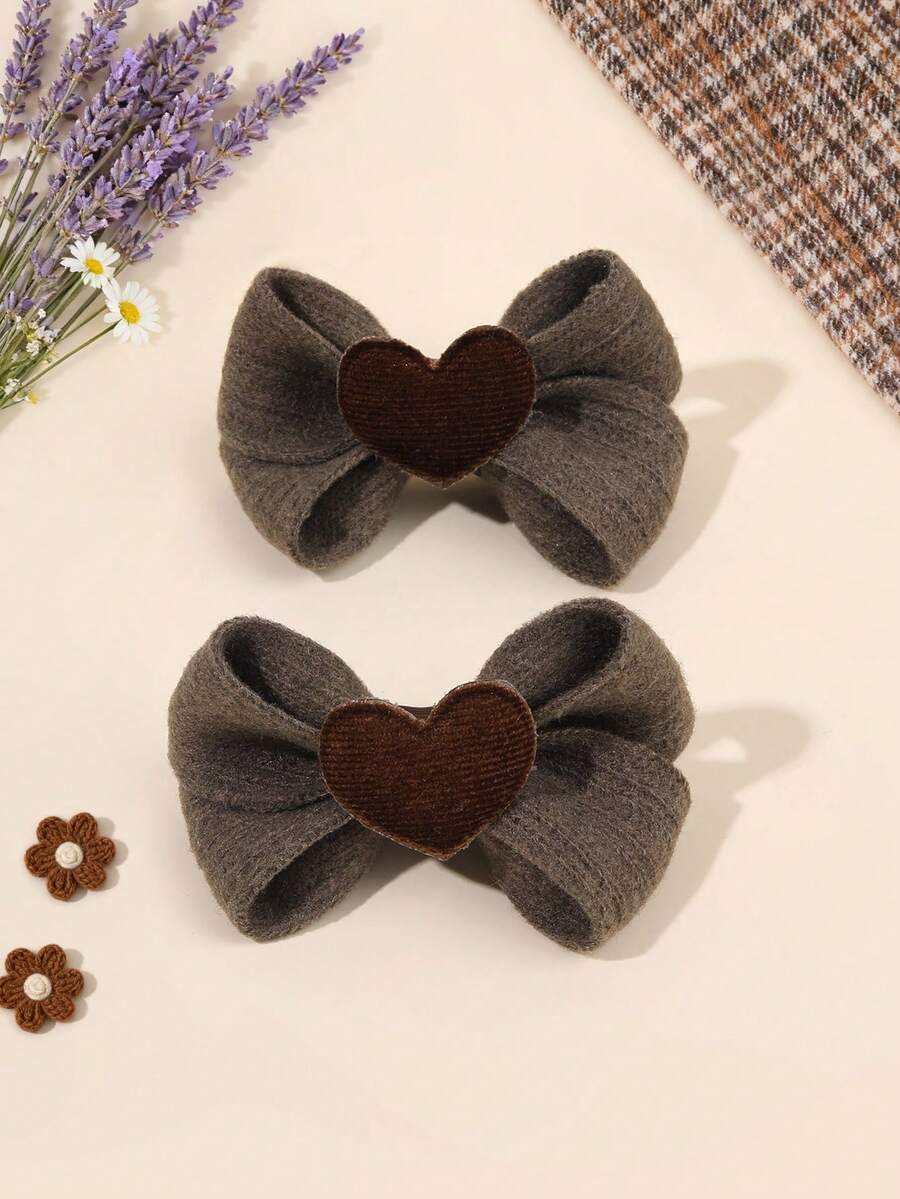 2 Stücke braune Herz Haarschleife für Mädchen, elegante schlichte Bögen ...