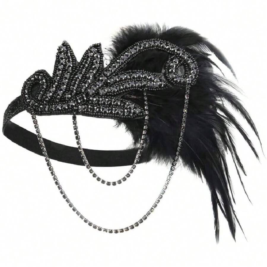 1920s Flapper Vintage Peacock Feather Gatsby Beaded Tassel Headpiece ...