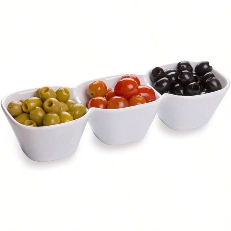18 Ounce Triple Bowl Serving Dish 1 Square Porcelain Condiment Tray ...