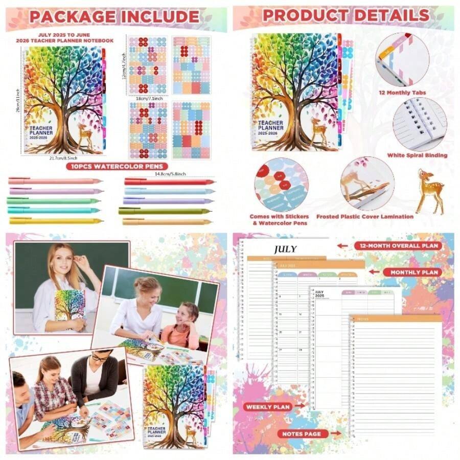 11PCS 2025 - 2026 Teacher Planner Notebook With 10 PensSection Lesson ...