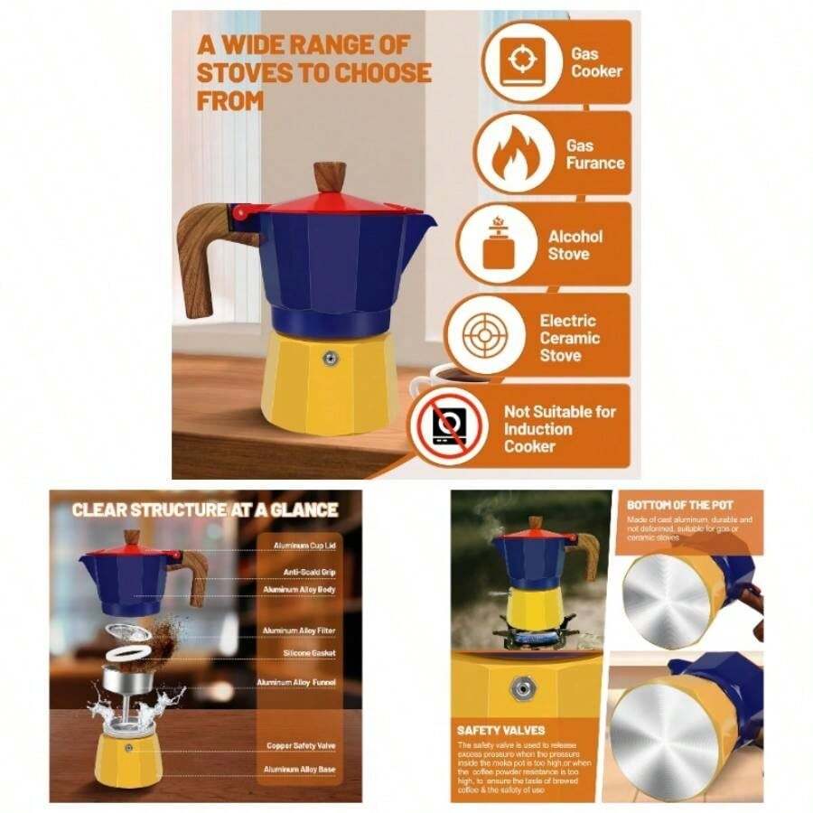 6 Cup Aluminum Espresso Stovetop Moka Pot Coffee Maker Percolator ...