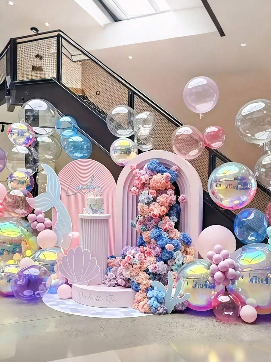 5Pcs - Rainbow Colored 4D Balloons,Metallic Holographic 4D Effect Foil ...