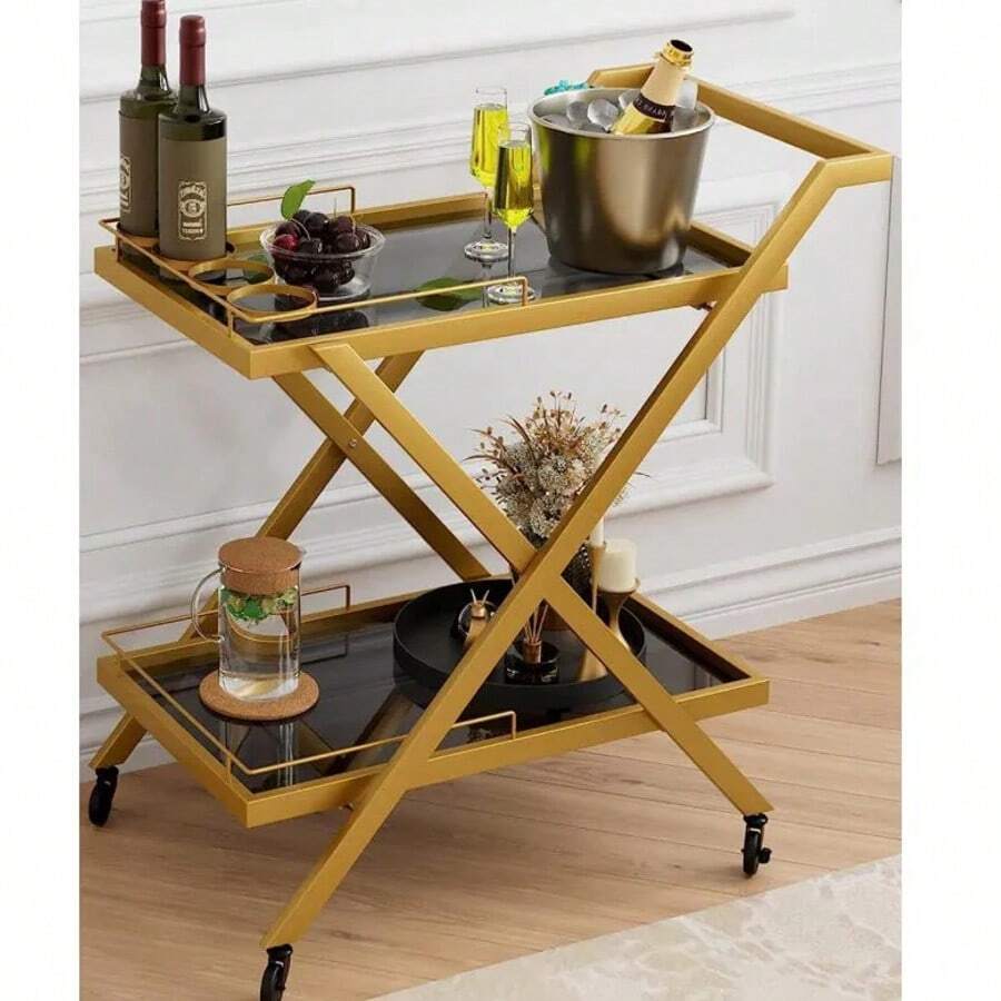 Carrito de servicio de vino Gold Double Decker, Carro de Bebidas ...