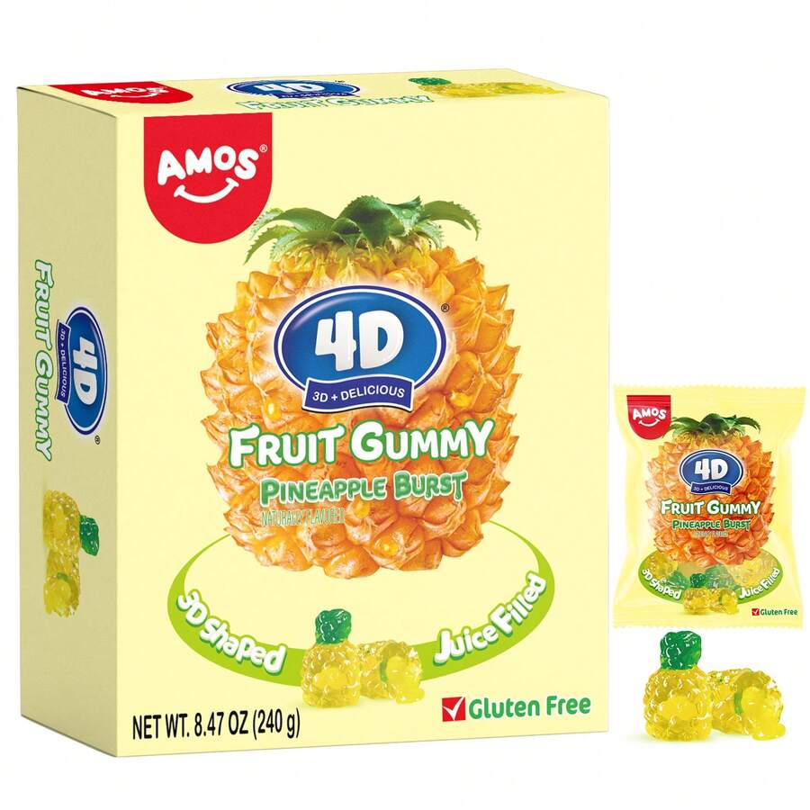 AMOS AMOS 4D 240g Gummy Pineapple Burst Candy Fruit-Shaped Gummies ...